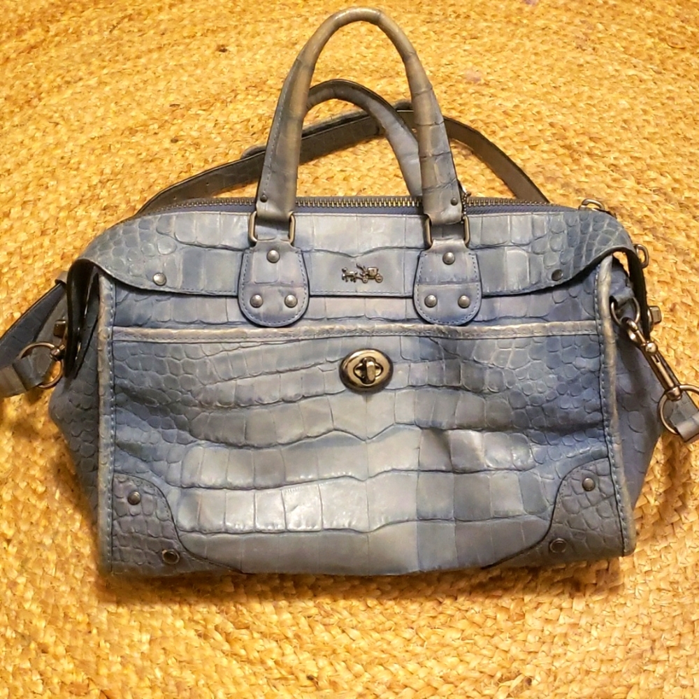 Coach Rhyder Blue Crocodile Bag - Gem